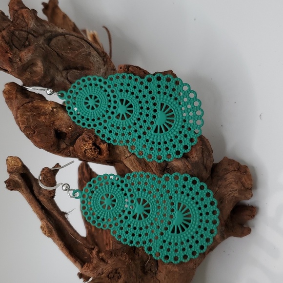 Jewelry | Bold Teal Statement Cutout Earrings | Poshmark